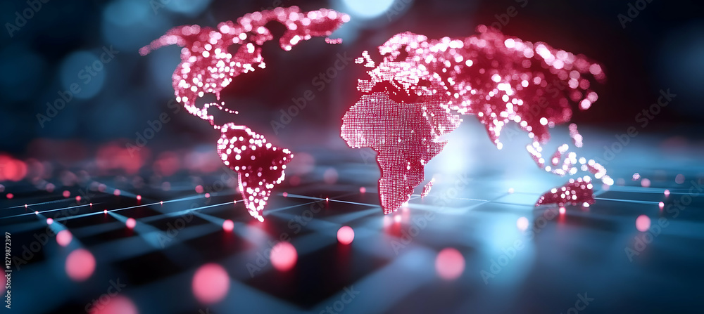 Global network connection, digital world map, illuminated nodes ...