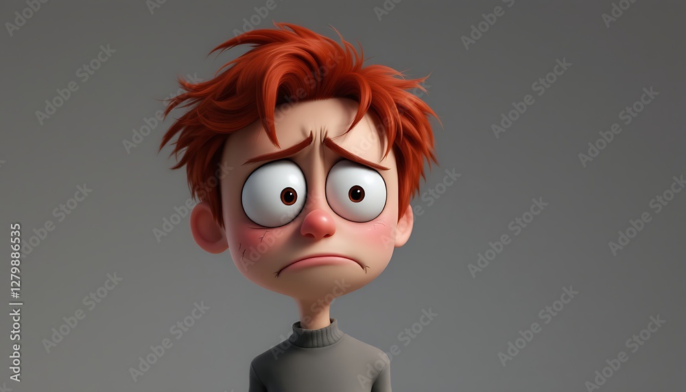 Cartoon Boy with Red Hair Expressing Sadness and Disappointment Emotion ...