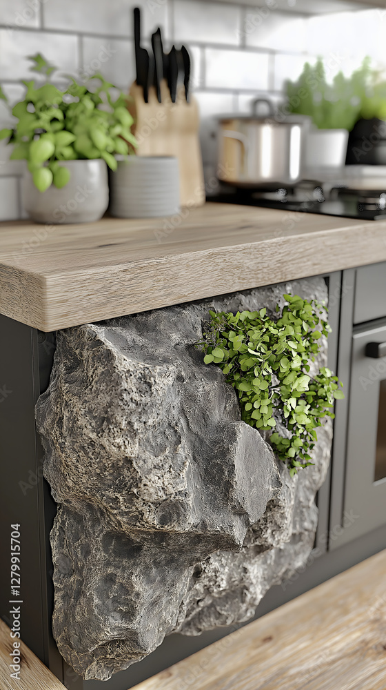 Stylish kitchen design features rock-inspired cabinet and natural ...
