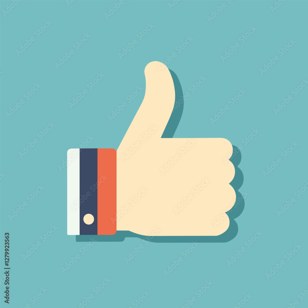 Thumbs up hand gesture design isolated on a teal background. Thumbs up ...