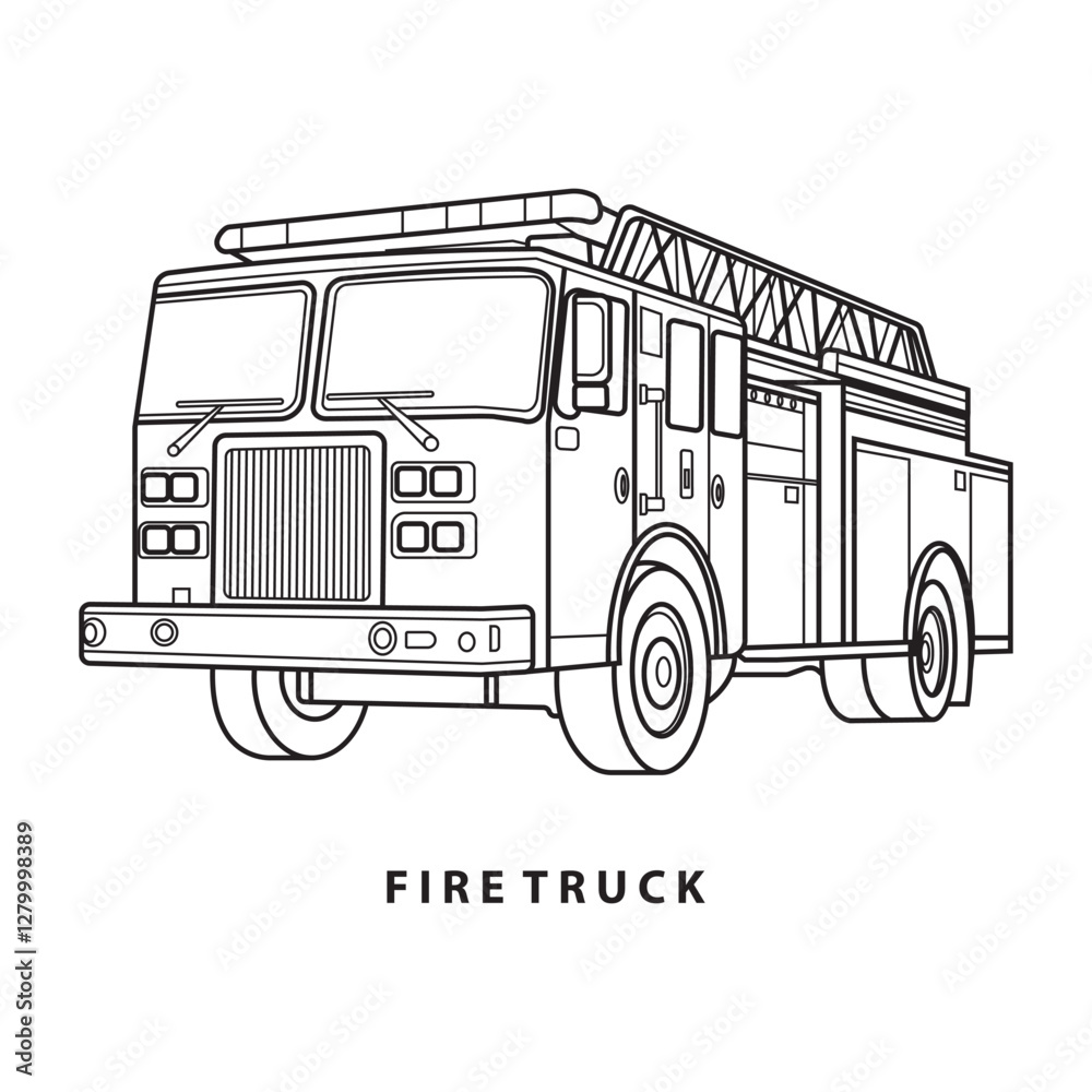 Fire Truck coloring page line art vector outline Stock Vector | Adobe Stock