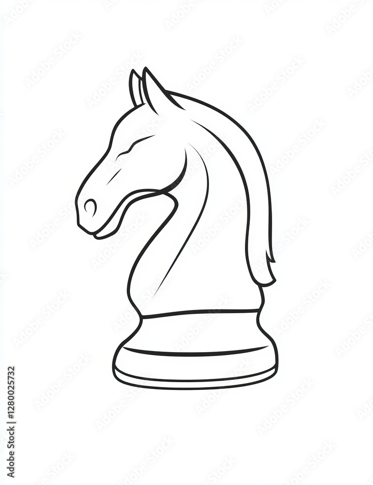 Stylized black and white knight chess piece illustration coloring page ...