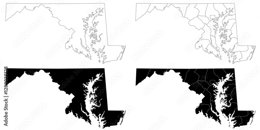 Maryland Map. Maryland administrative map, Maryland outline and ...