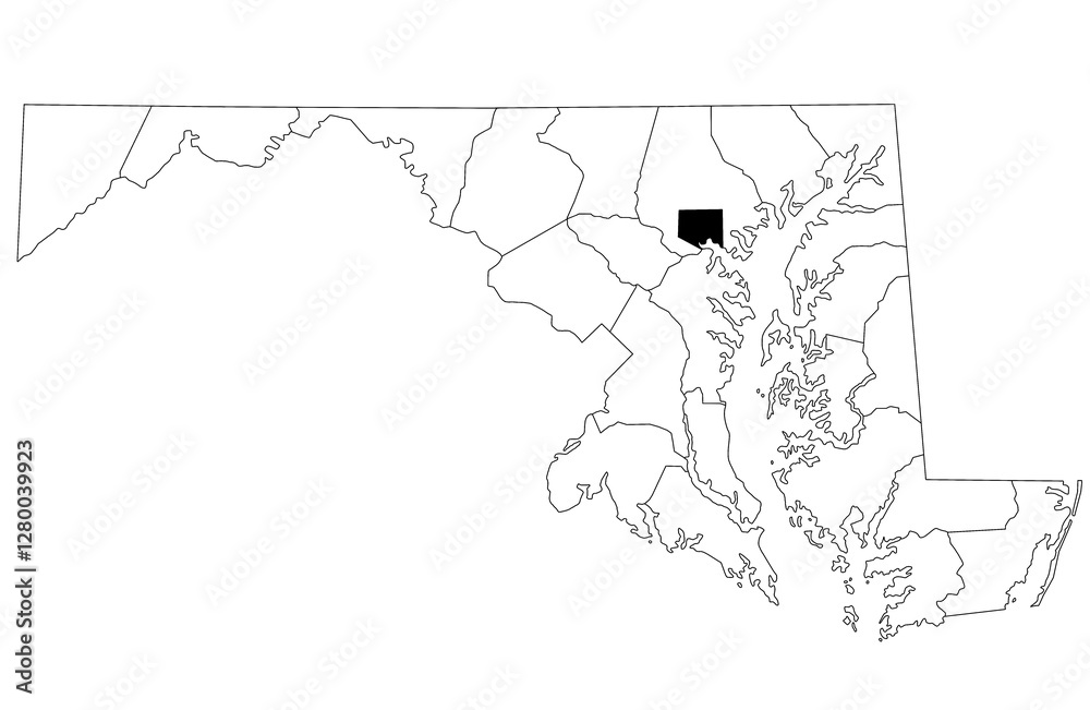 Map of Baltimore County in Maryland state on white background. single ...