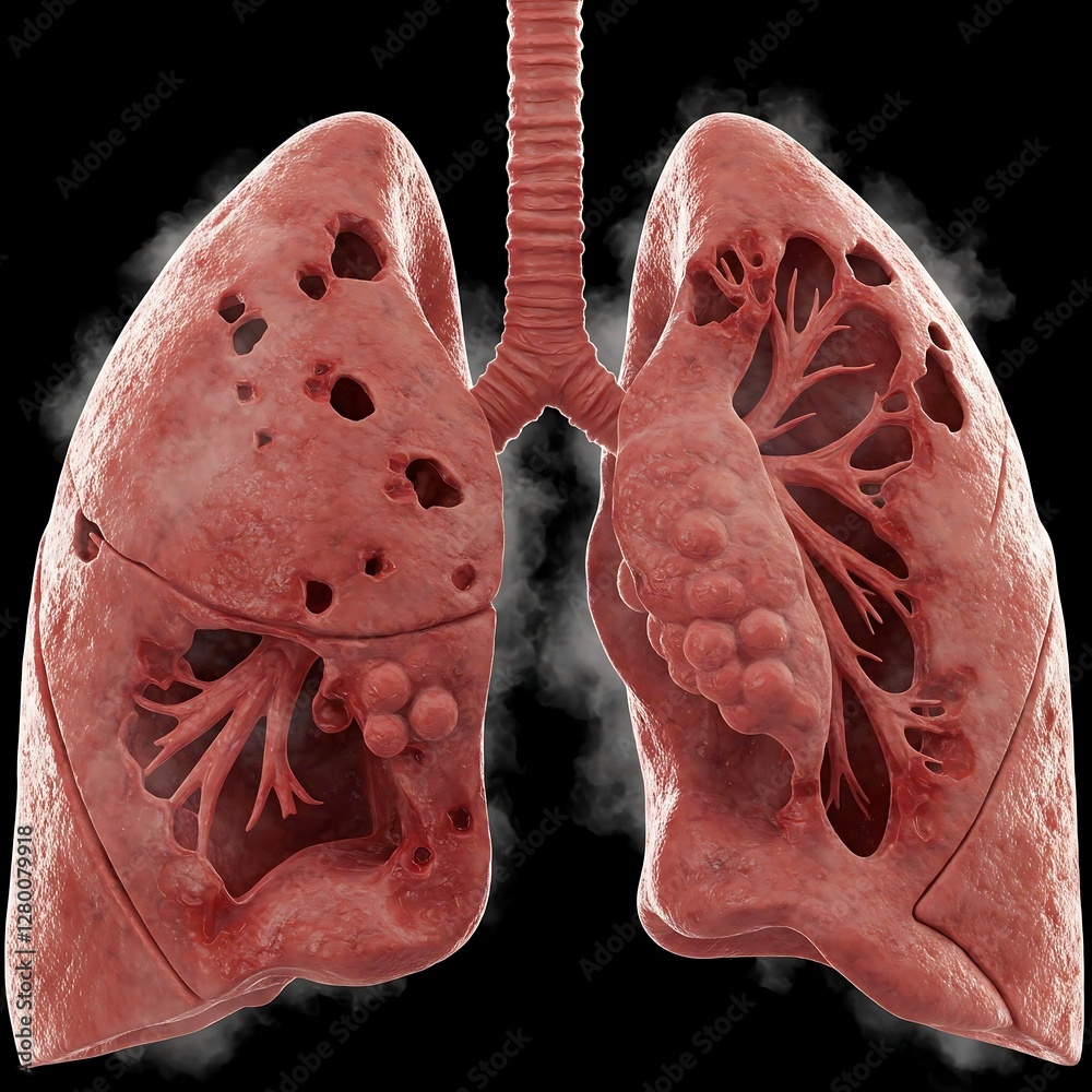 damaged lungs with alveoli destruction, the impact of respiratory ...