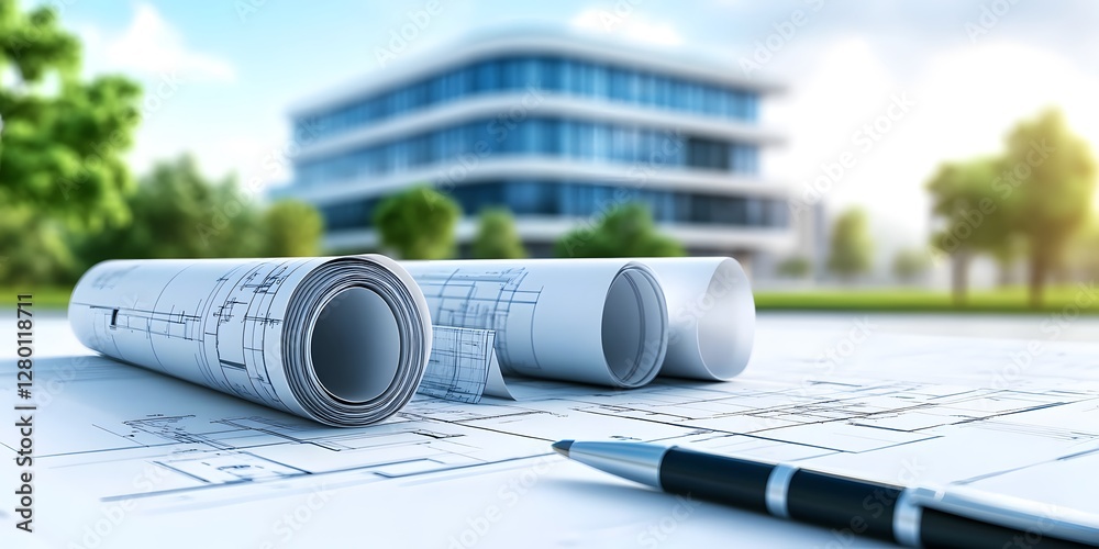 Architectural blueprints for a new office building urban environment ...