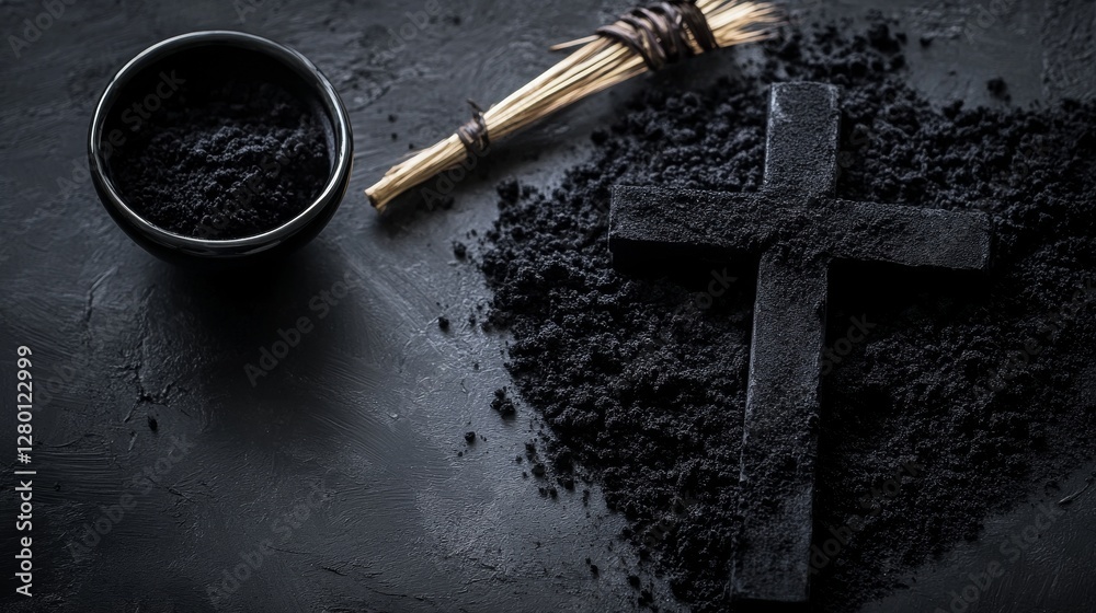 Ash Wednesday symbol, crucifix made of ash and dust representing ...