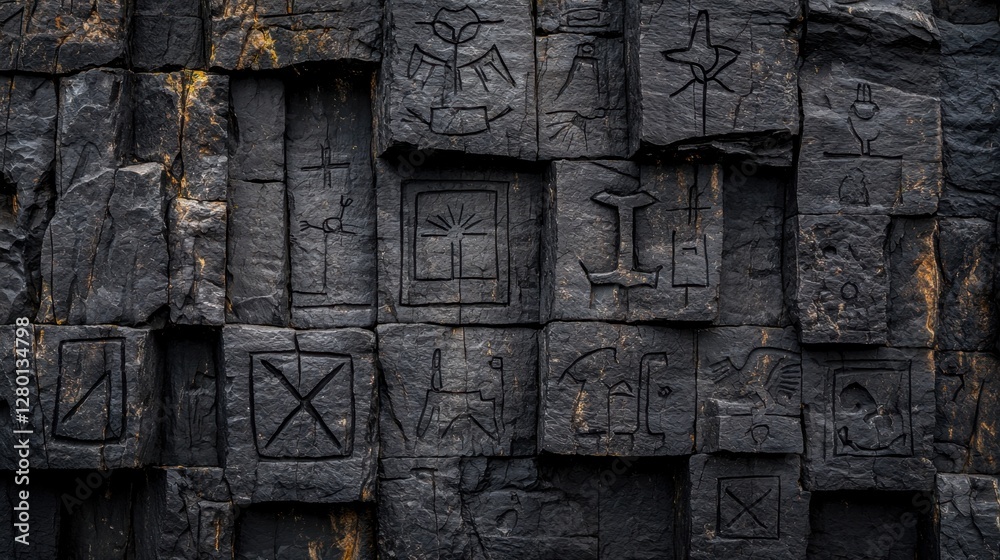 Ancient Rock Art Symbols and Petroglyphs on Stone Surface, Cultural ...