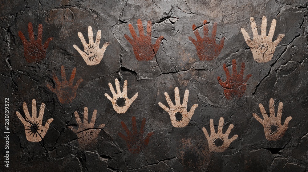 Ancient Handprints on Stone Wall Highlighting Primitive Art, Cultural ...