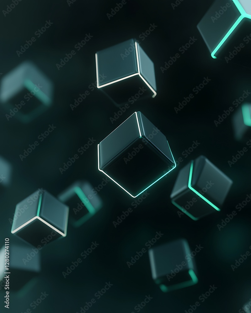 High-resolution 3D render depicting interconnected floating objects in an artistic design. Stock ...