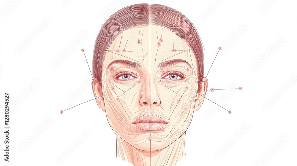Ilustración de Stock Detailed medical illustration of a female face ...
