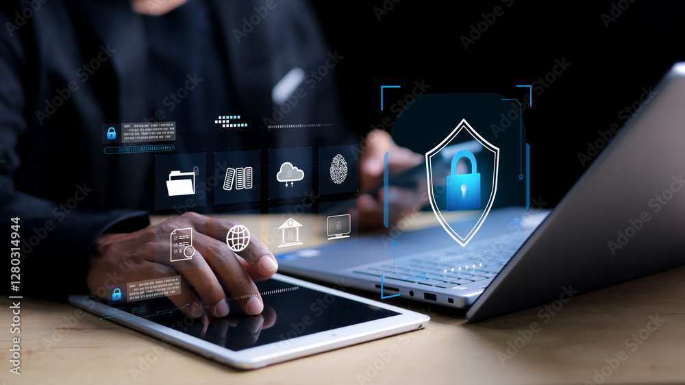 cyber security concept, Login, User, identification information security and encryption, secure ...