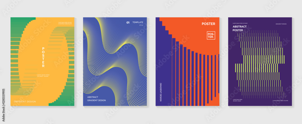 Abstract line wave poster background vector set. Minimalist cover ...