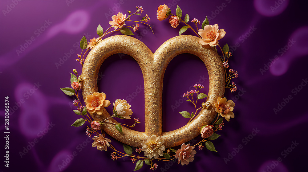 Golden Venus Symbol with Intricate Floral Patterns on Rich Purple ...