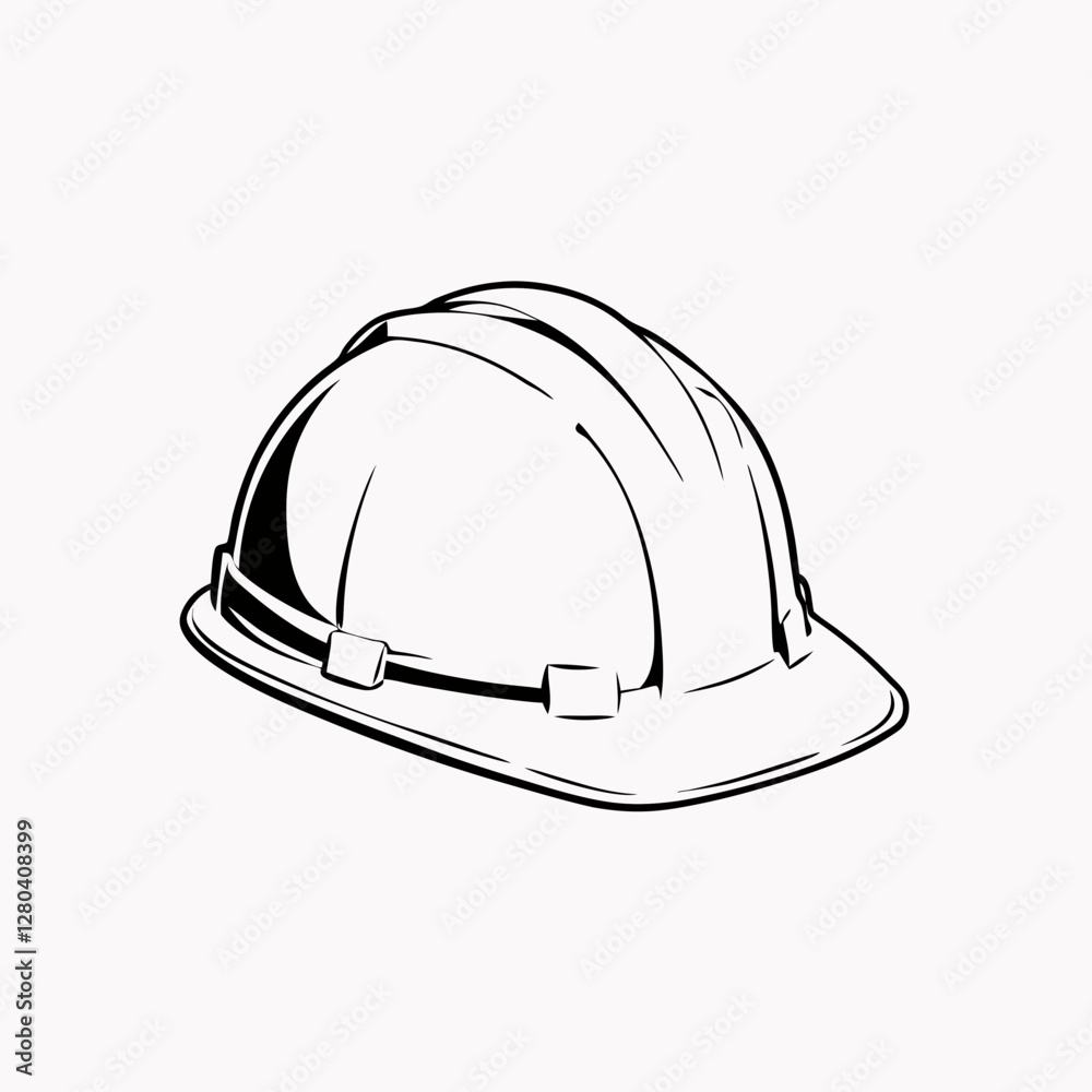 Minimalist line drawing of construction hard hat from elevated ...