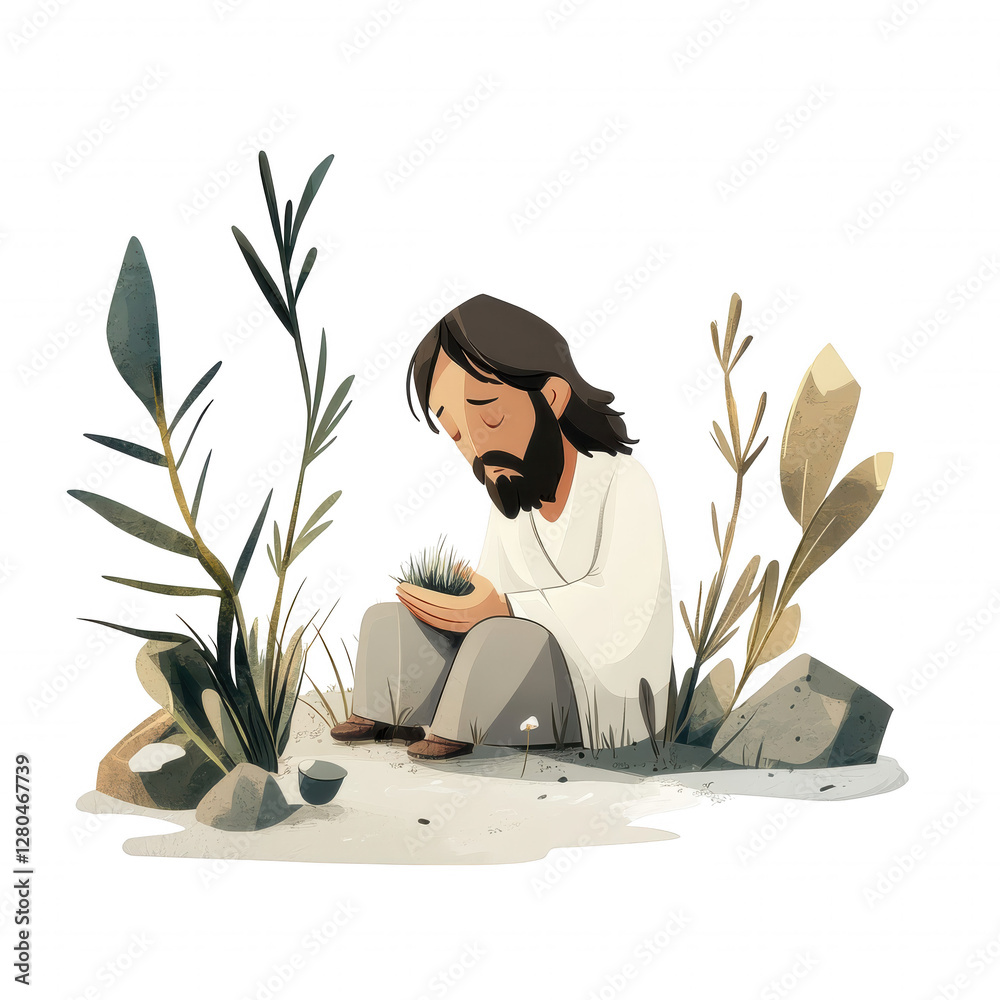 Jesus Praying in Gethsemane Clipart on Transparent Background ...