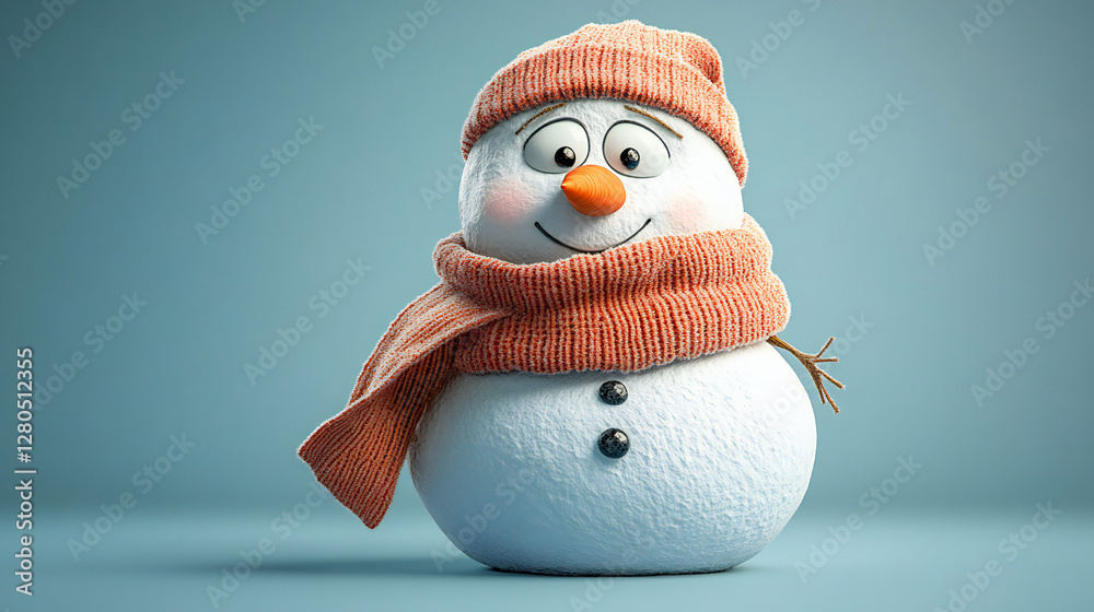 Melting very sad expression snowman with a sagging scarf and half ...