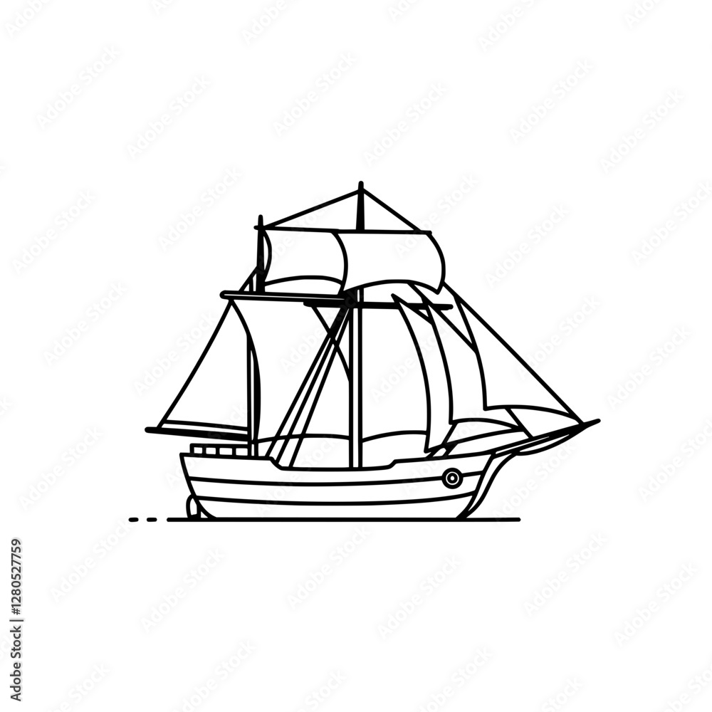 Sailing Ship Silhouette: An elegantly drawn silhouette of a classic ...