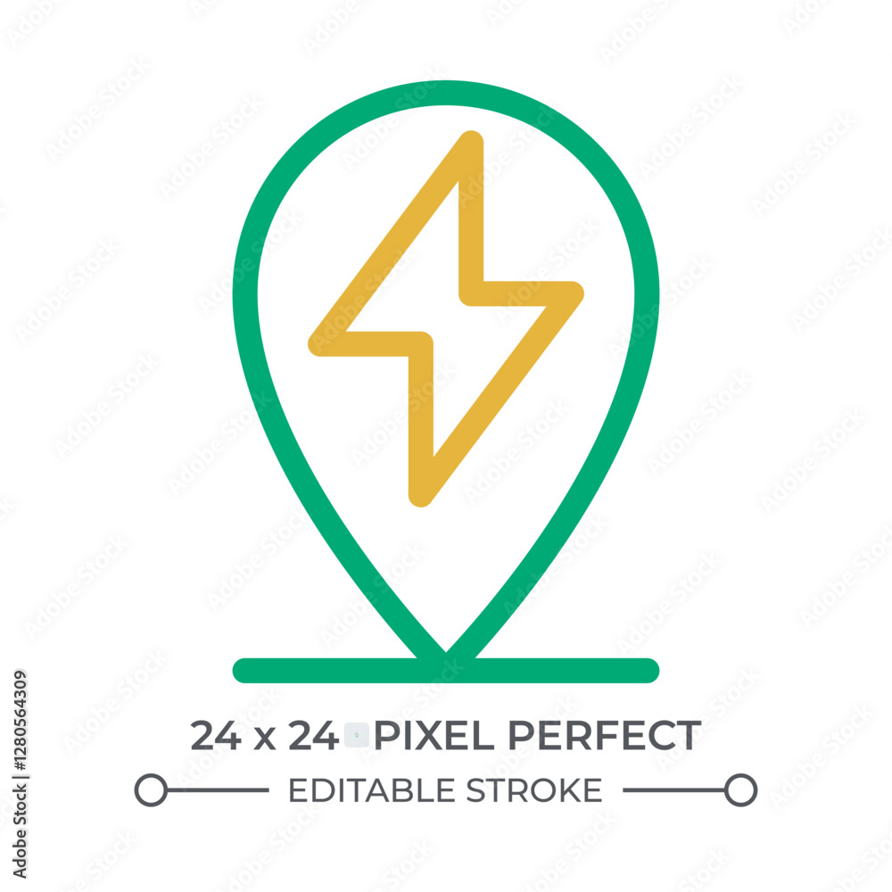 EV charging station location colorful line ui icon. Map pin with ...