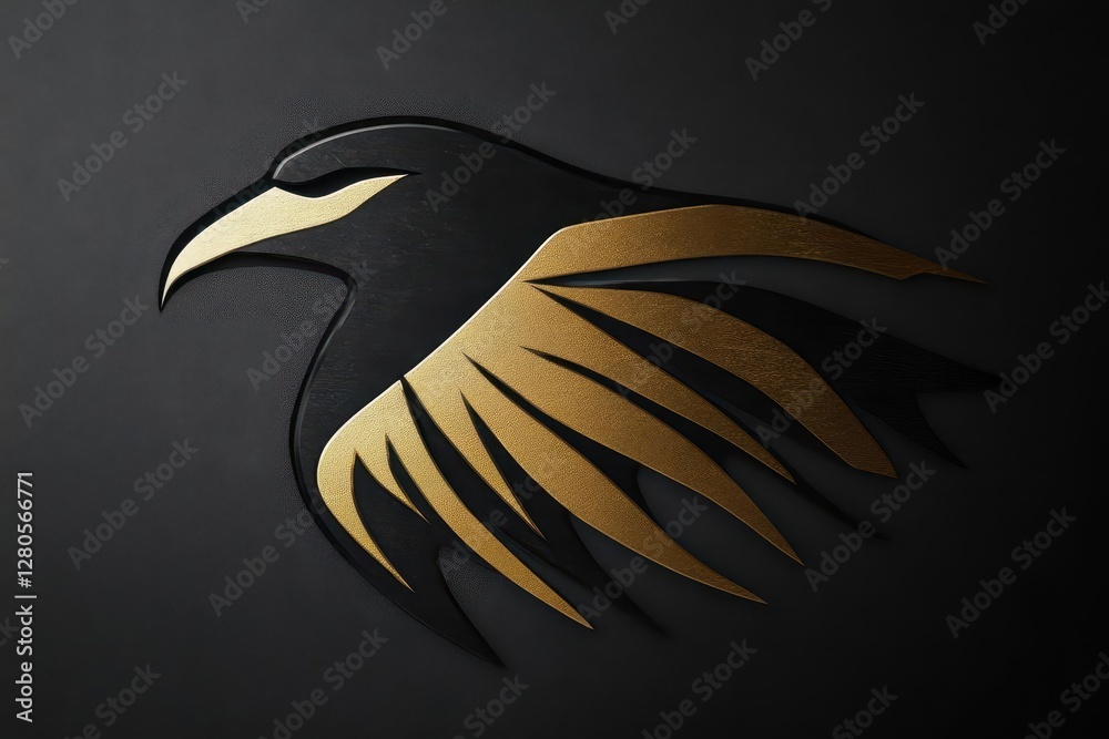 minimalist geometric raven logo in metallic black and gold, combining ...