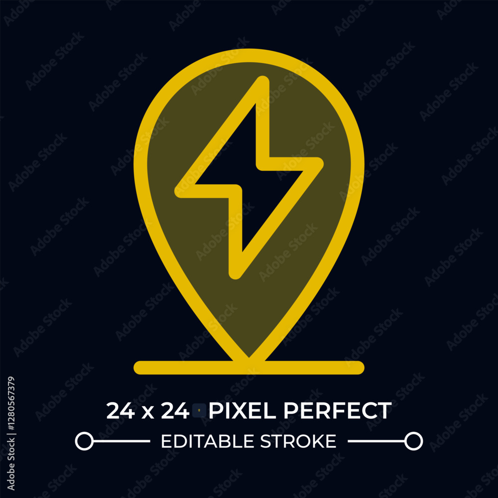 EV charging station location dark color ui icon. Map pin with ...