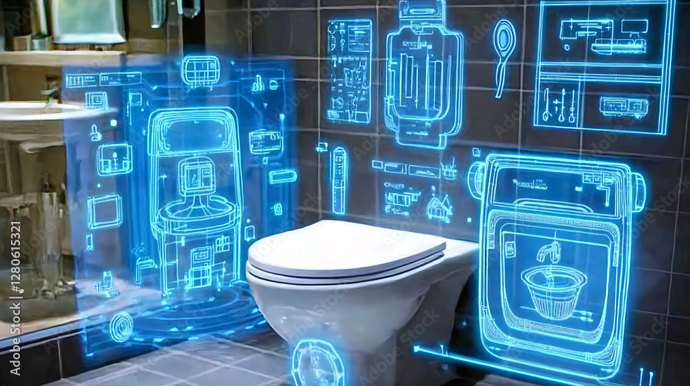 Innovative smart bathroom technology modern home digital concept urban ...