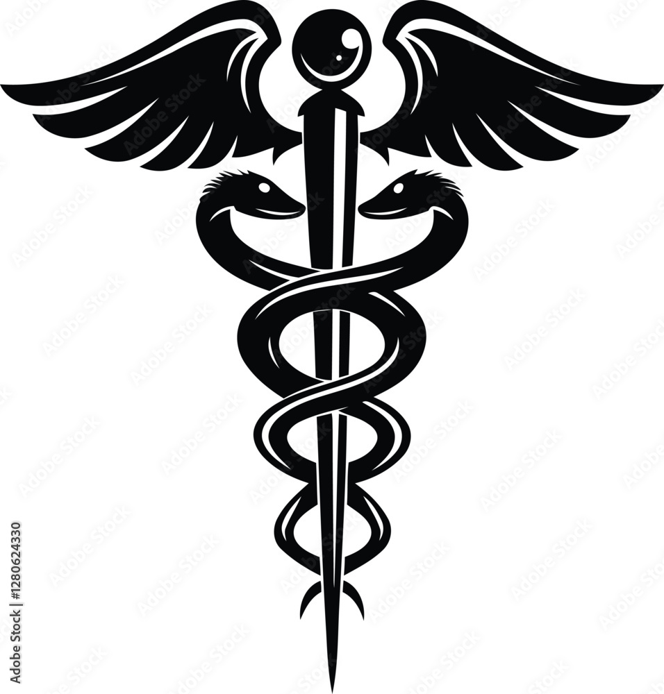 Стоковий вектор Modern and unique Caduceus medical symbol silhouette ...