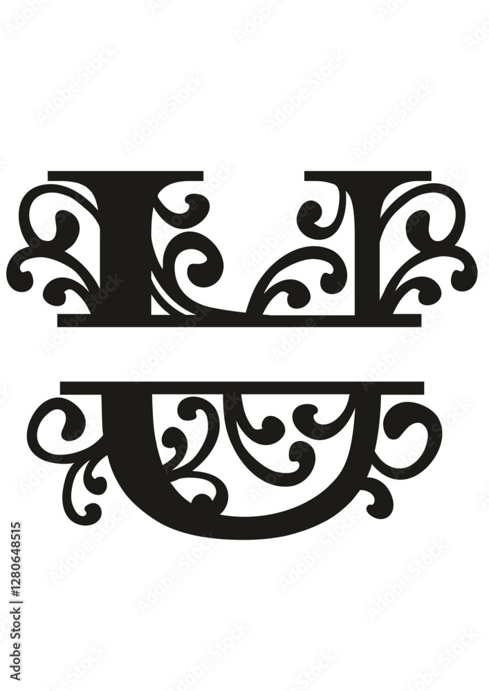 Split Letter Monograms Swirls A-Z SVG, Split Monogram Alphabet Letters ...