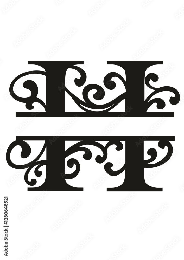 Split Letter Monograms Swirls A-Z SVG, Split Monogram Alphabet Letters ...