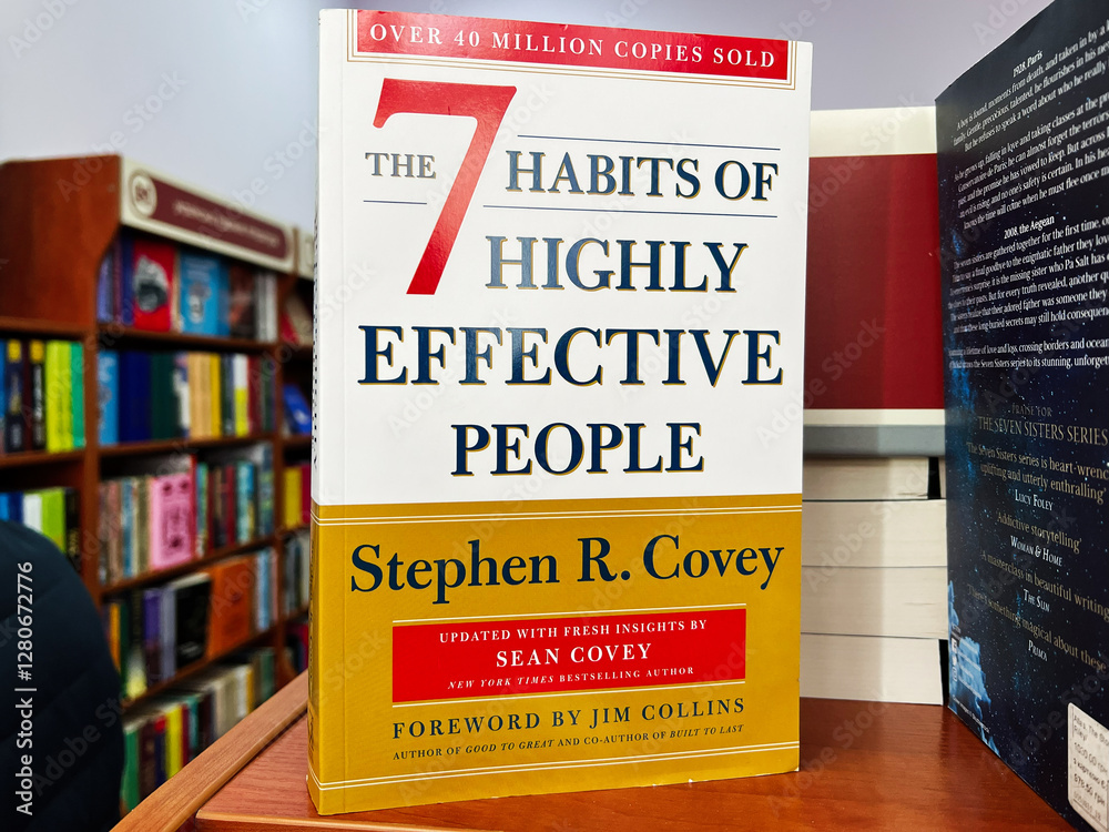 Book Cover of 'The 7 Habits of Highly Effective People' on a Bookshelf ...