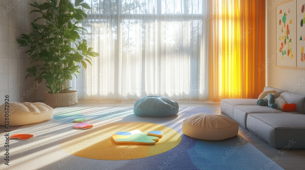 Autism research depicted through a sensory therapy session in a cozy ...