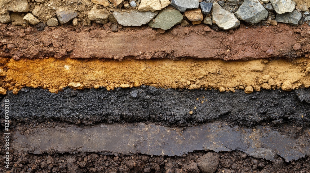 Layers of asphalt mix in a cross-section view, showing composition and ...