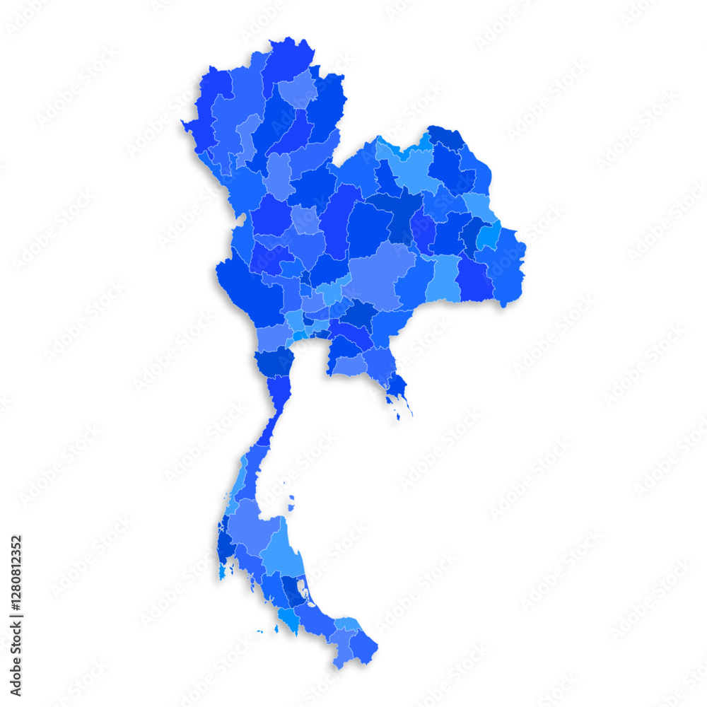 Thailand map with border highlighted regions, states, isolated on white ...