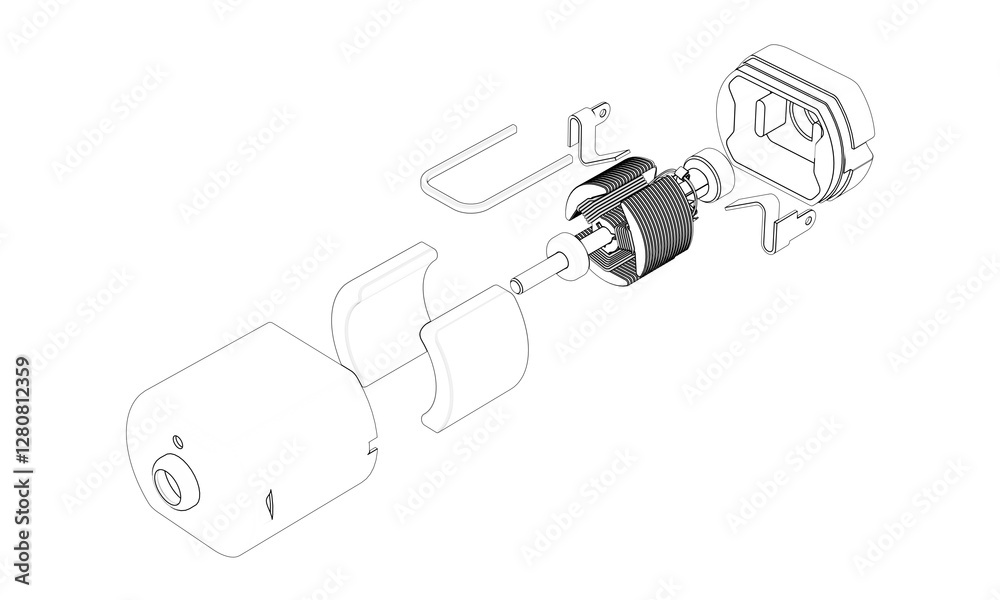 Exploded view with assembly parts of a toy car direct current electric ...