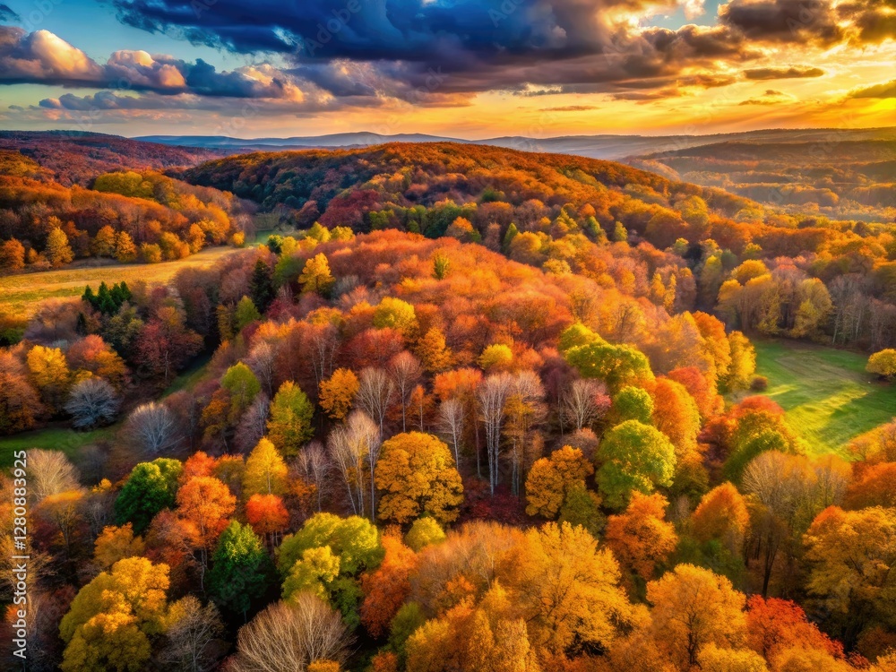 Withered leaves cling to branches, a fall foliage panorama captured by ...