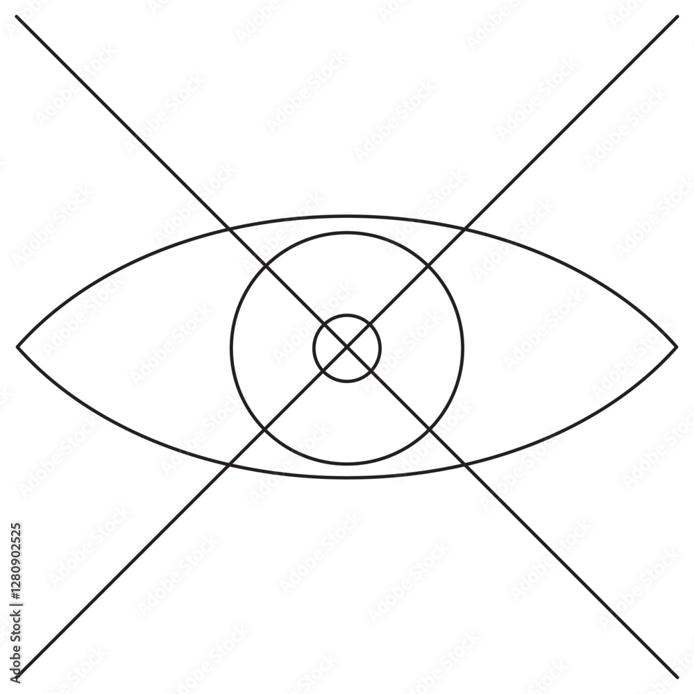 Icon of an eye with a cross, symbolizing restricted vision, blocked ...