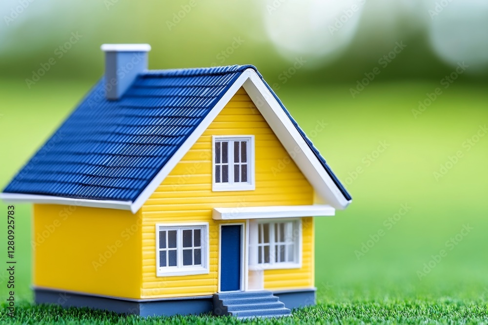 Dream Home Blueprint: A miniature model of a modern suburban house sits ...