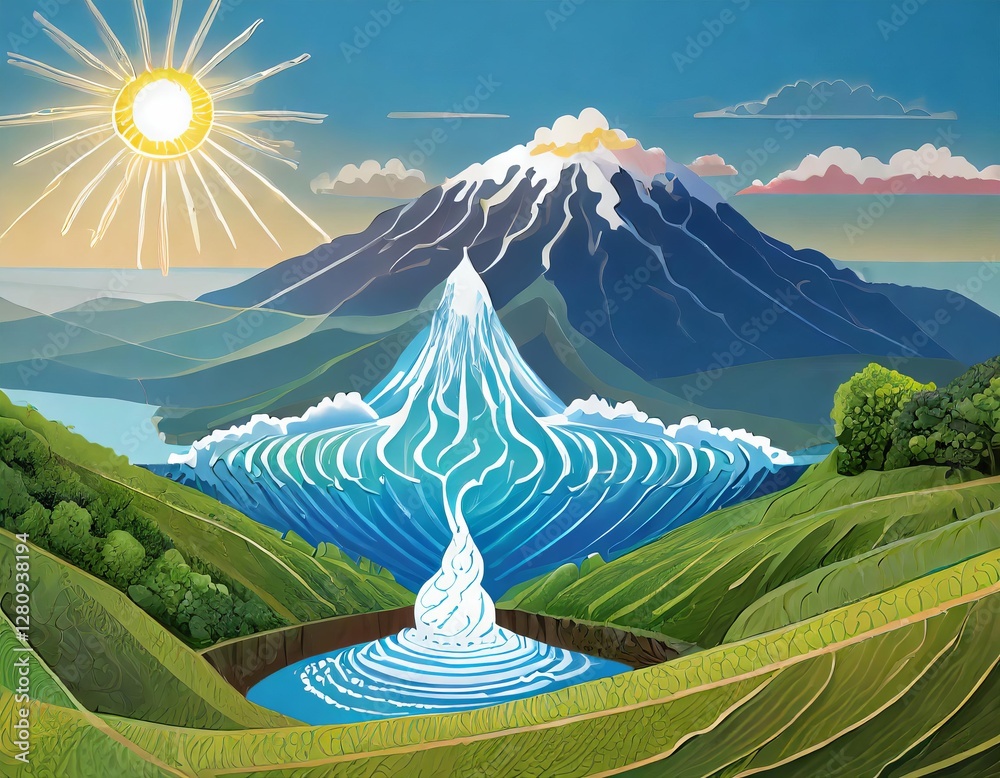 Educational diagram of water cycle showing evaporation, condensation ...