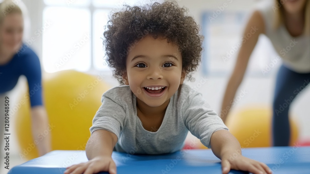 ภาพถ่าย Stock Autism research team engaging a child in motor skill ...