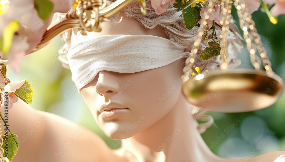 Dramatic High-Contrast Image A Statue of a Blindfolded Woman Holding ...