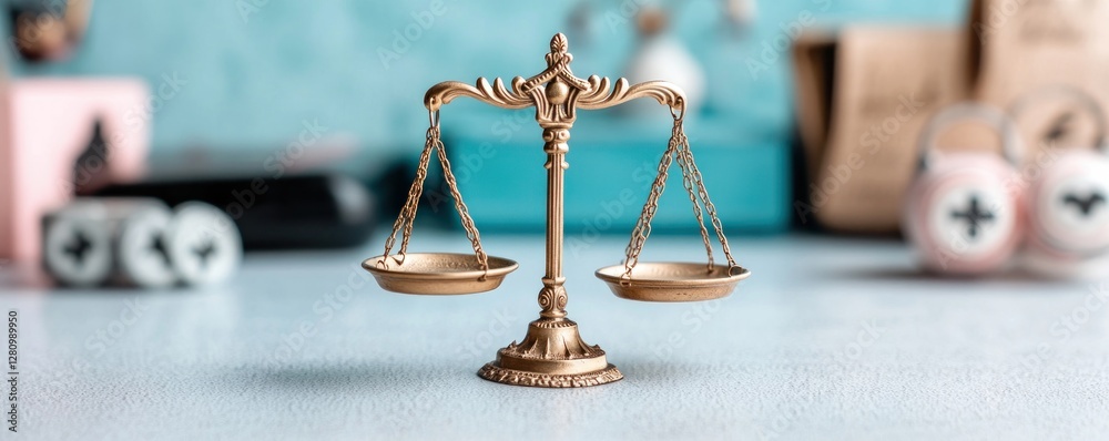 Explore a minimalist and elegant image showcasing A balanced scale with ...