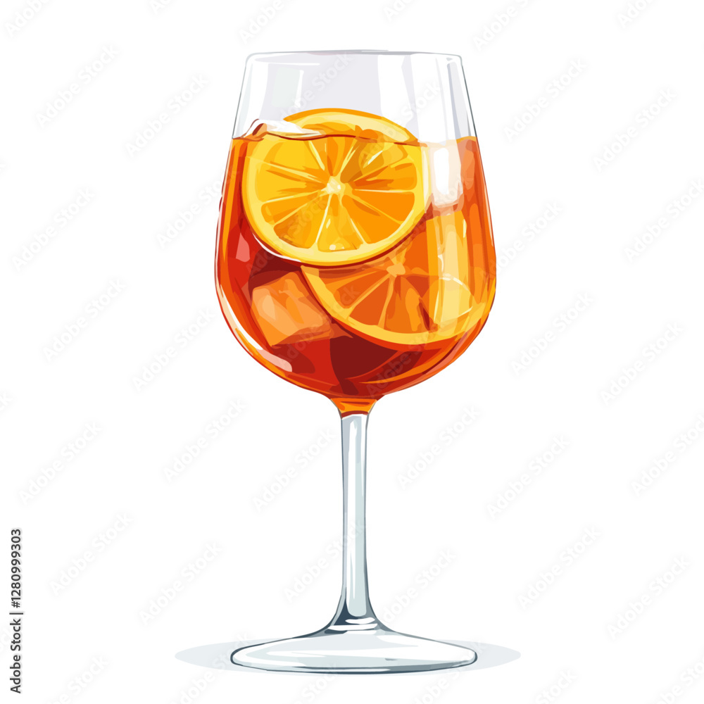 Flat vector aperol spritz, minimalist design, isolated on a white ...