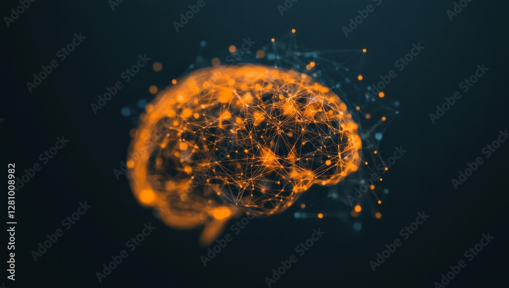 Illustration of human brain activity featuring plexus lines and ...