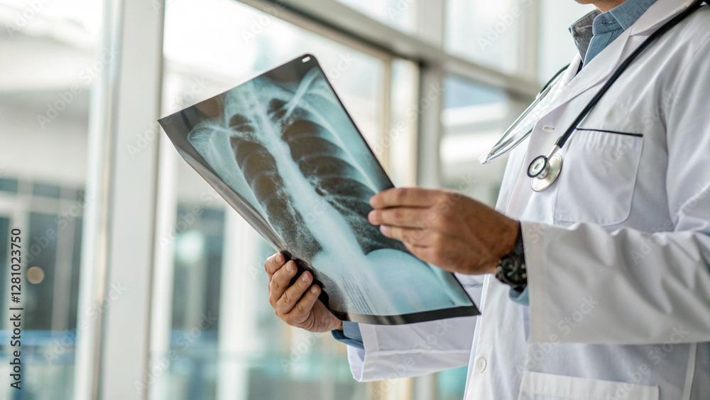 Doctor with X-ray Scan of Infected Lungs with Inflammation ...