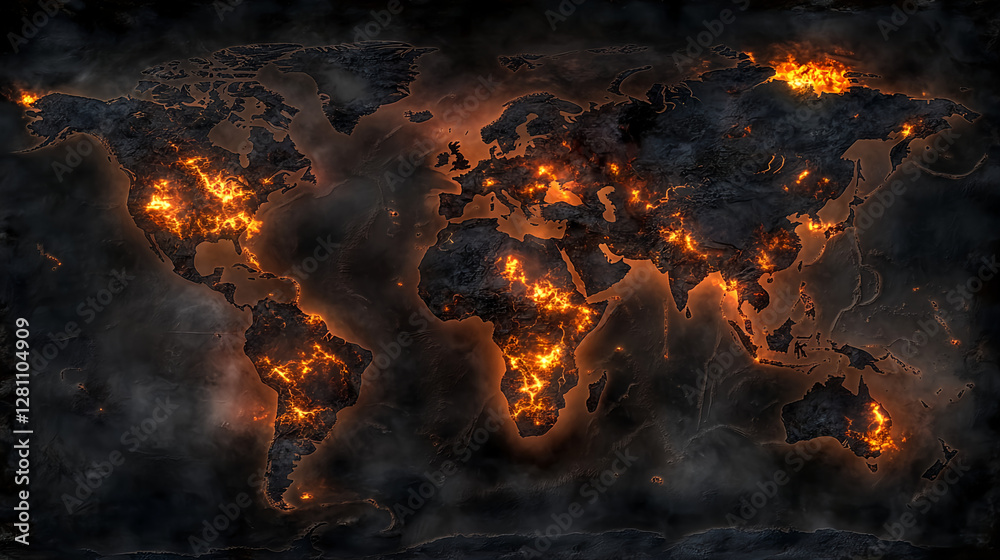 Global wildfires impacting ecosystems earth infographic dark ...