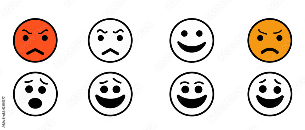 Vector emoticons set, emoji faces collection, flat style smiley, happy ...