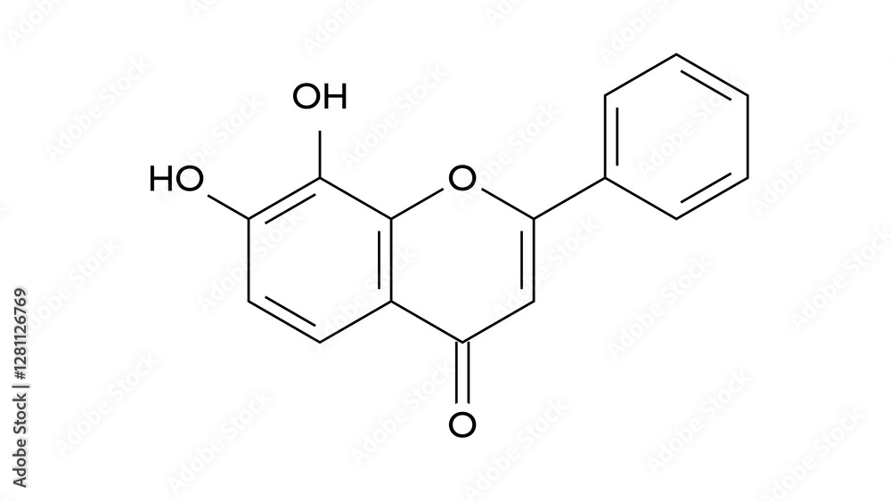 tropoflavin molecule, structural chemical formula, ball-and-stick model ...