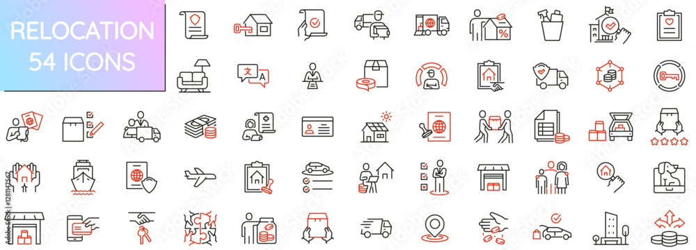 Vector Pack of Linear Icons Related to Relocation Process and Required ...