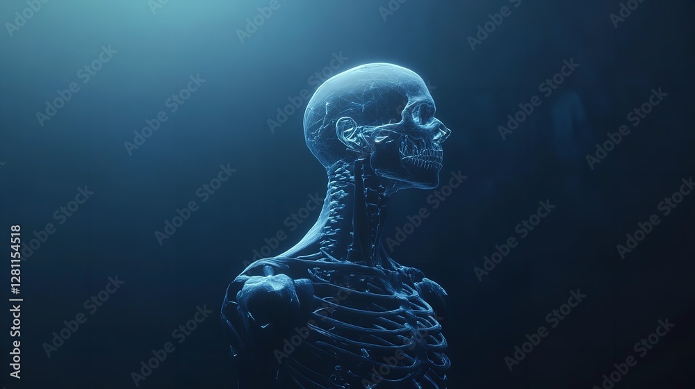 Blue Hues Human Skeleton Anatomy Medical 3D Model Digital Art Rendering Science Technology Xray ...