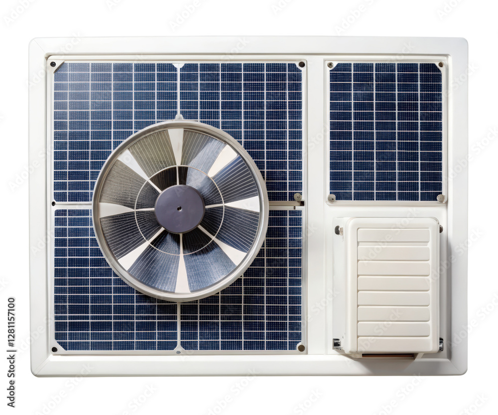 Solar panel powered ventilation system on a transparent background ...